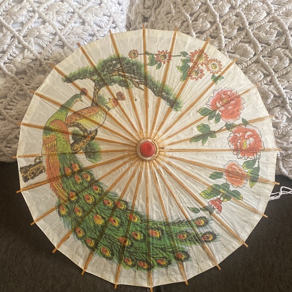 Vintage | Accents | Vintage Parasol Unmbrella Bamboo Asian Waxed Paper ...